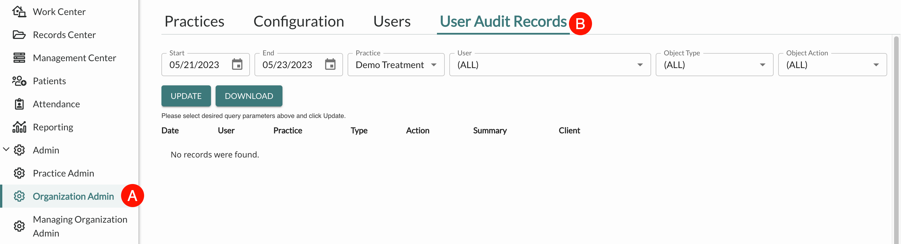 User Audit Records – RCM