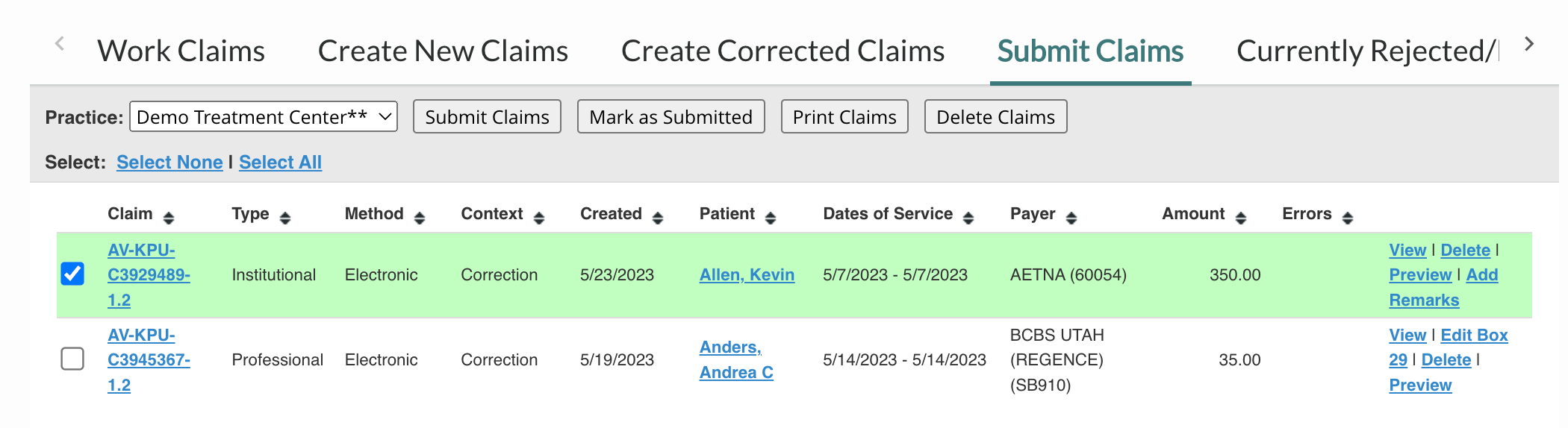 Void a Claim – RCM