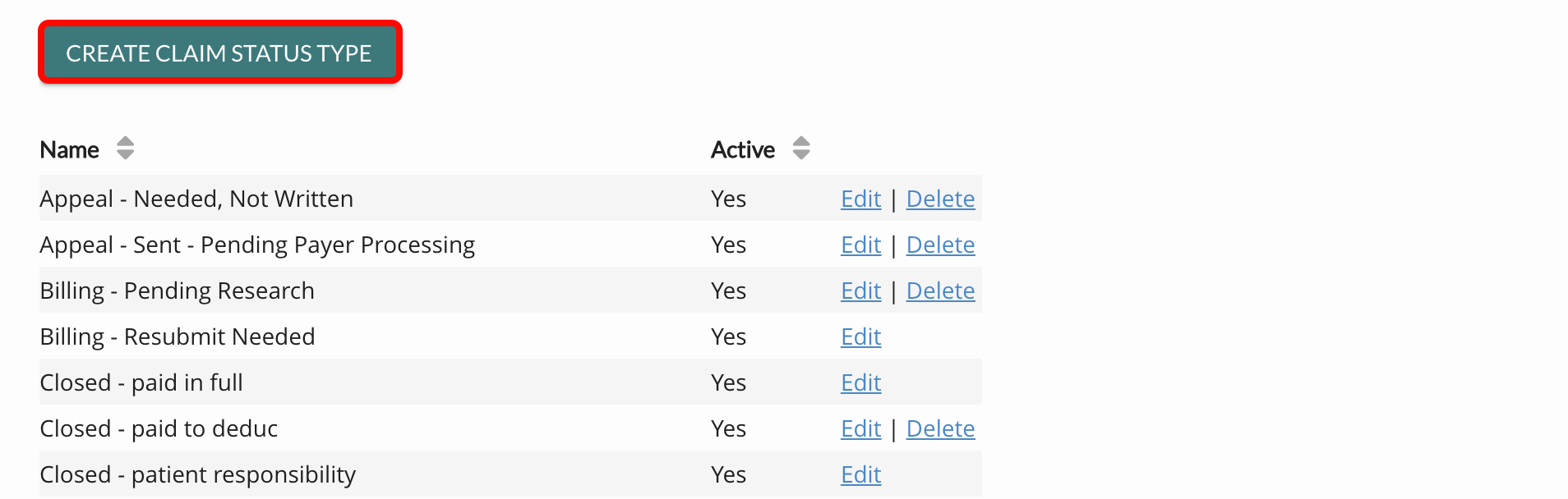 Claim Statuses – RCM