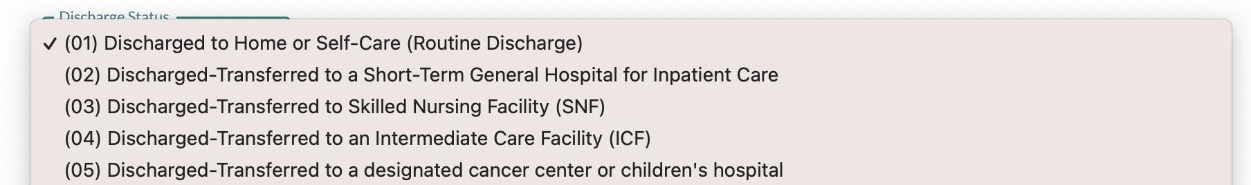 Box 17 - Patient Discharge Status – RCM