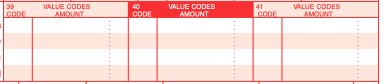 Box 39, 40, 41 - Value Code/Amount – RCM