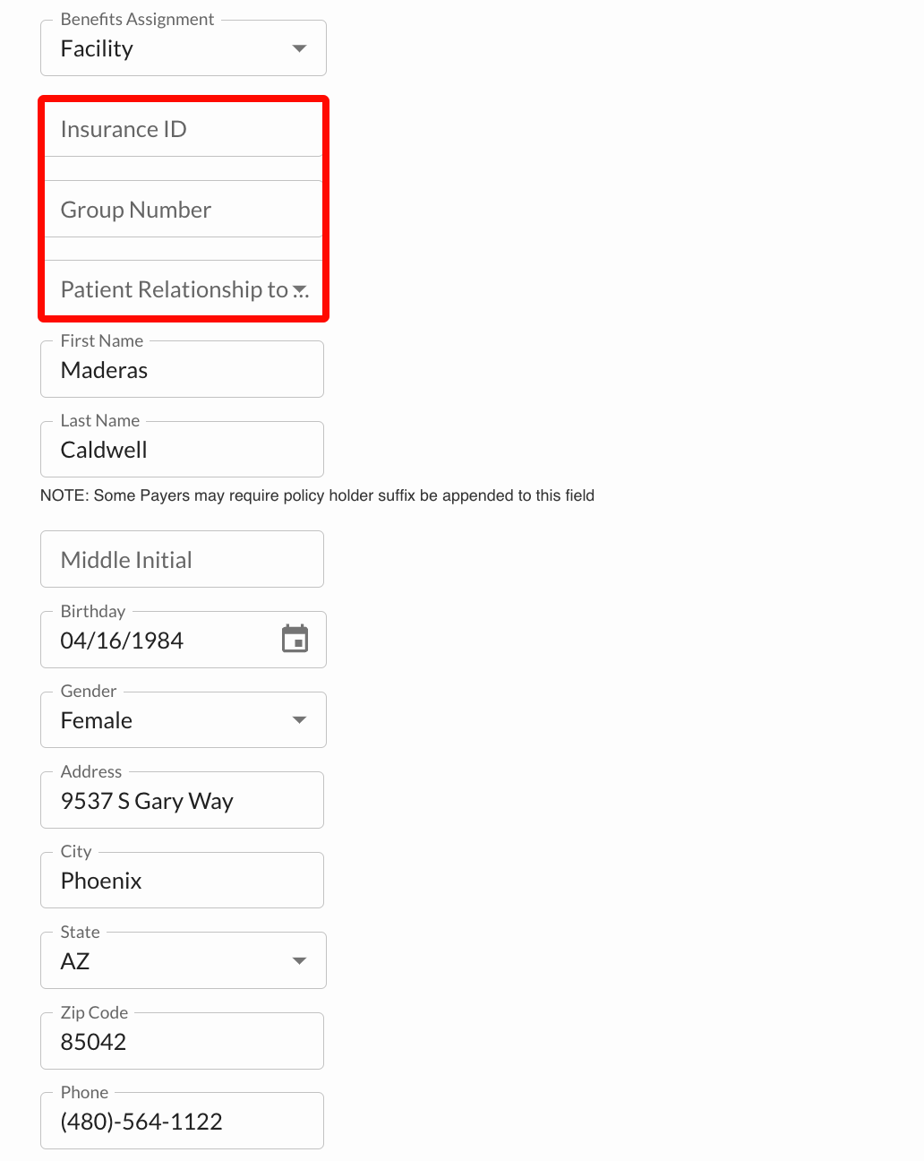 Add/Edit Insurance – RCM