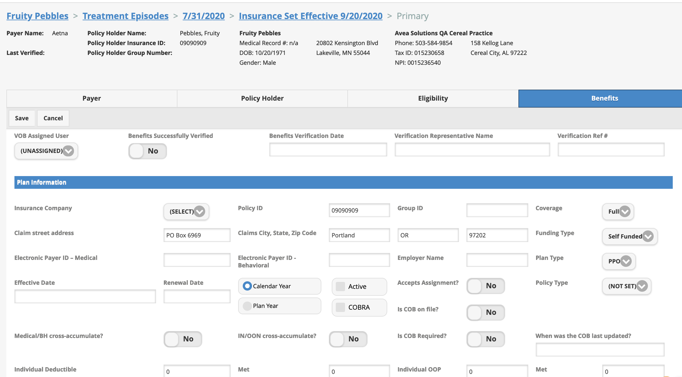 Verification of Benefits (VOB) – Avea
