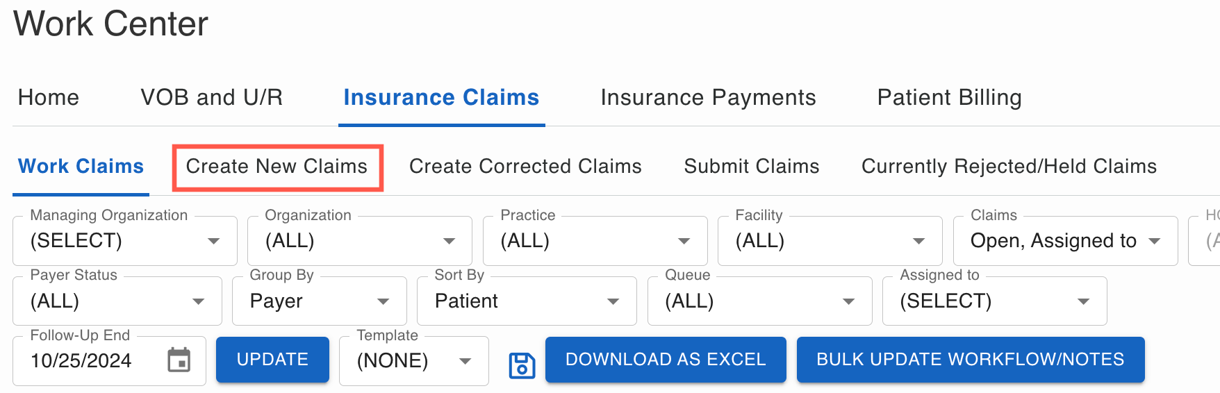 Create Claims – RCM